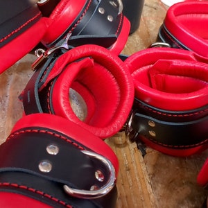 Red and Black Bondage Cuffs Restraints, Wrist, Ankle and Thigh Cuffs ...