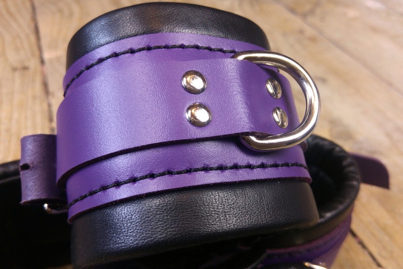 Purple Bondage Cuffs Restraints BDSM Real Leather Heavy Padded - Etsy
