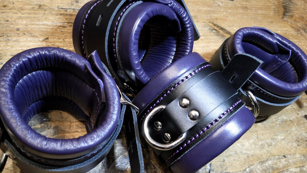 Dark Purple Bondage Cuffs Restraints Real Leather Wrist and Ankle Cuffs ...