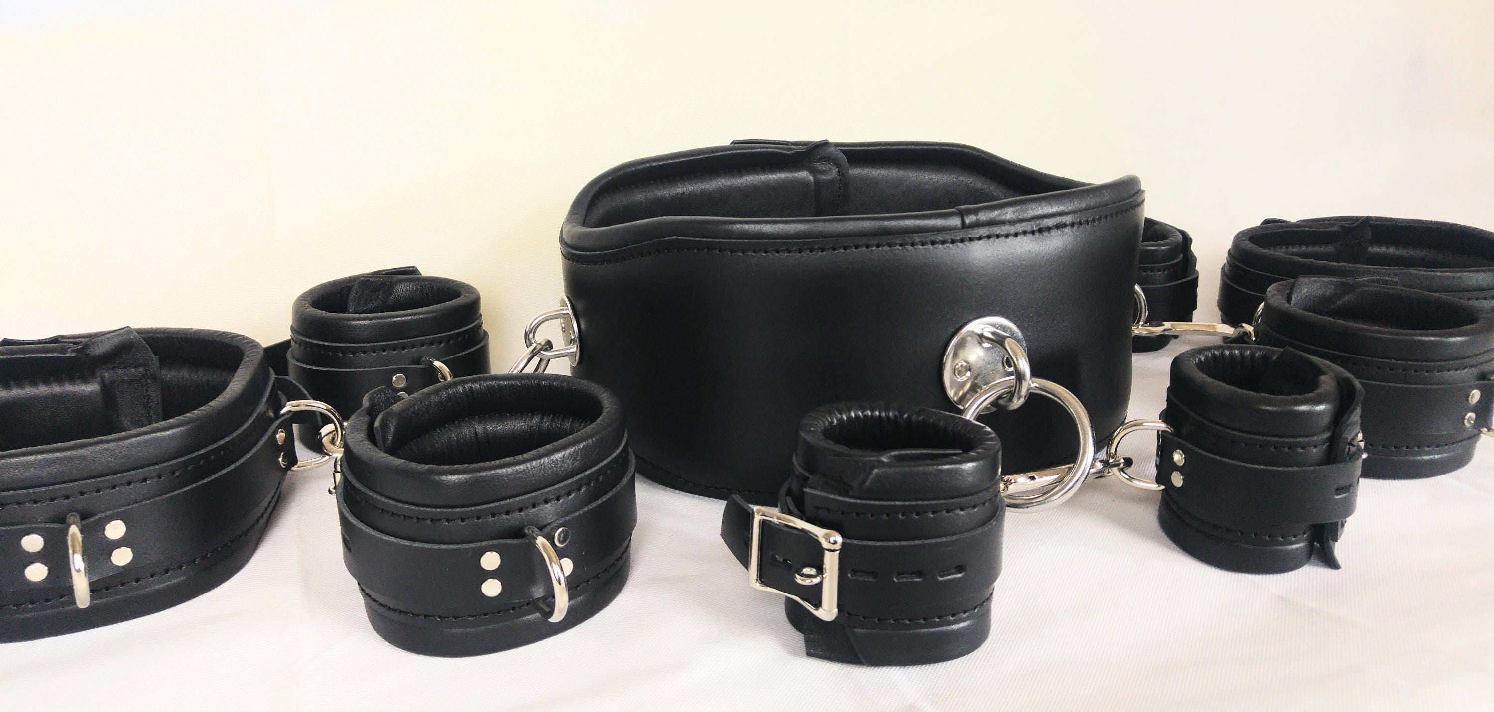 Bondage Belt Leather Restraint Belt and Cuffs Set. Waist, Thigh, Bicep ...