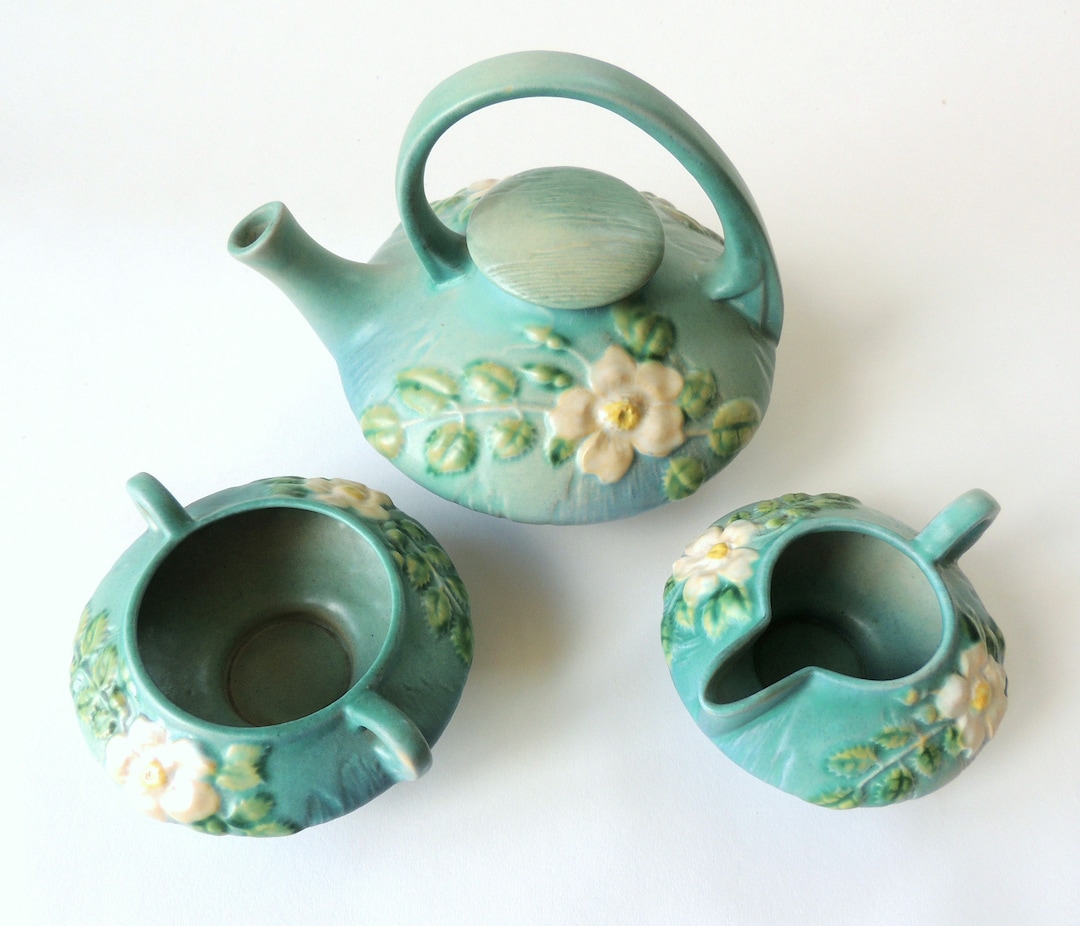 Roseville Pottery White Rose Tea Set Vintage 1940 - Etsy