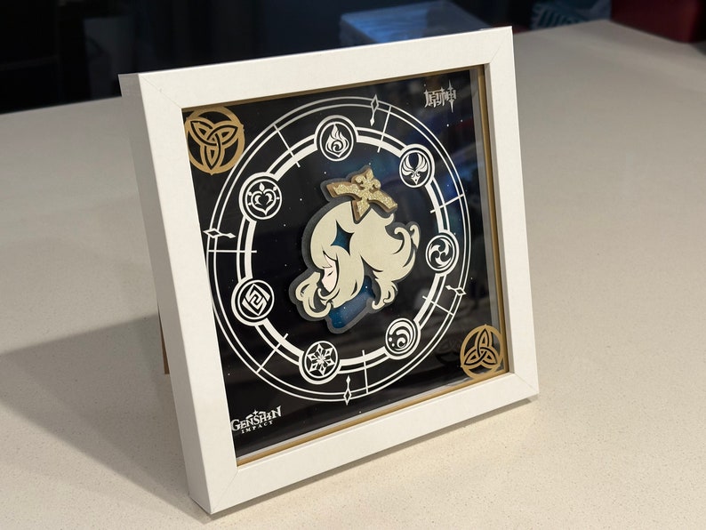Genshin Impact Paimon and 7 Elemental Symbols Shadow Box Dendro, Anemo ...