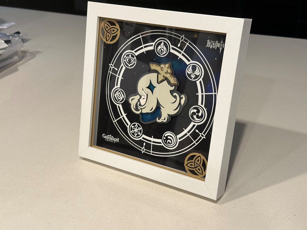Genshin Impact Paimon and 7 Elemental Symbols Shadow Box - Dendro ...