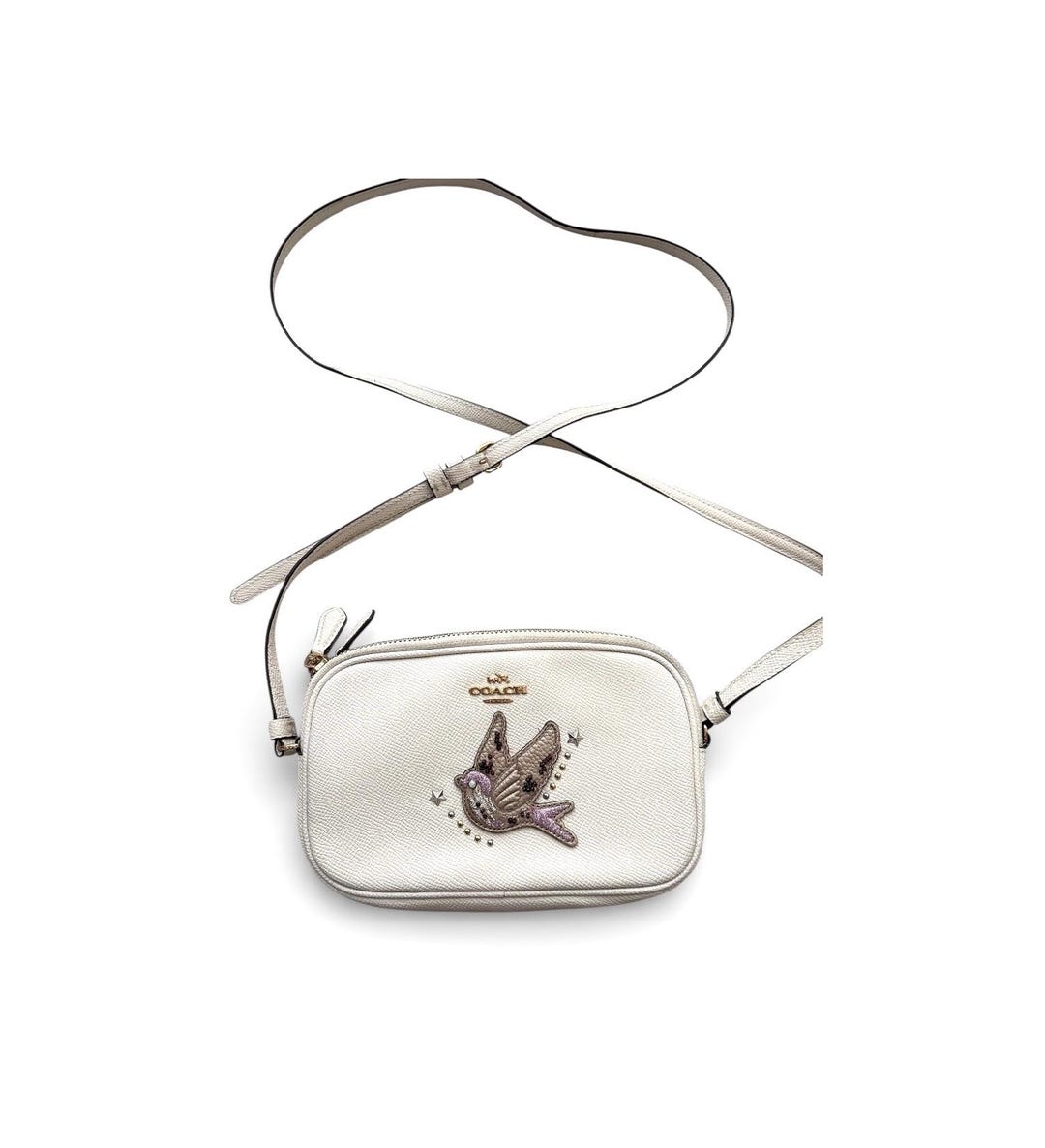 Coach White Leather Bird Patch Embroidered Jamie Camera Crossbody Bag ...
