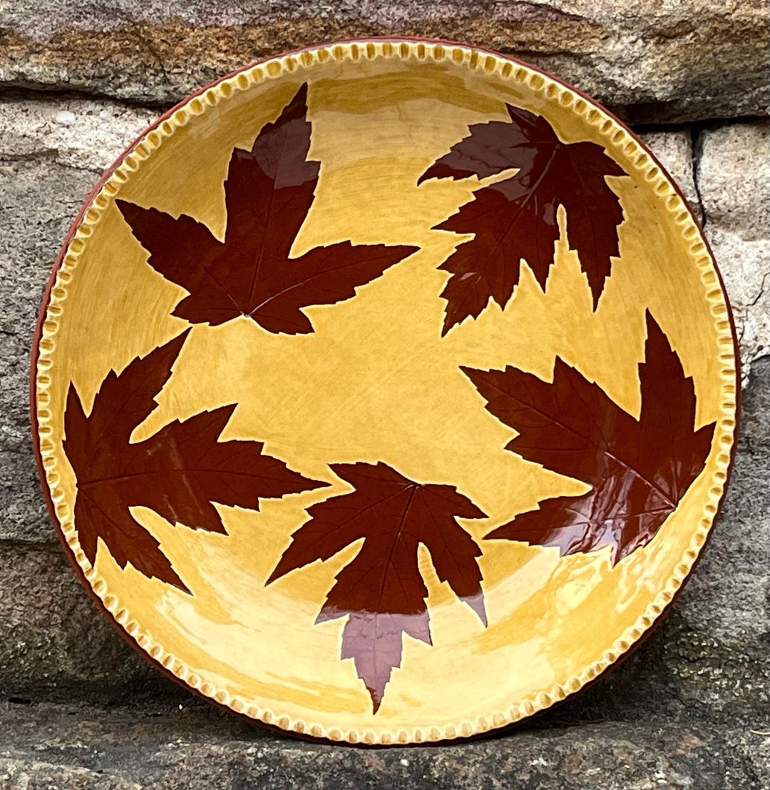 Round Bowl With Impressed Silver Maple Leaves - 10 Inch Bowl - LV210 ...