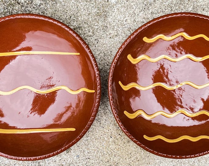 Two 7 1/2 Inch Slipware Plates - Pennsylvania German Pottery - Redware ...