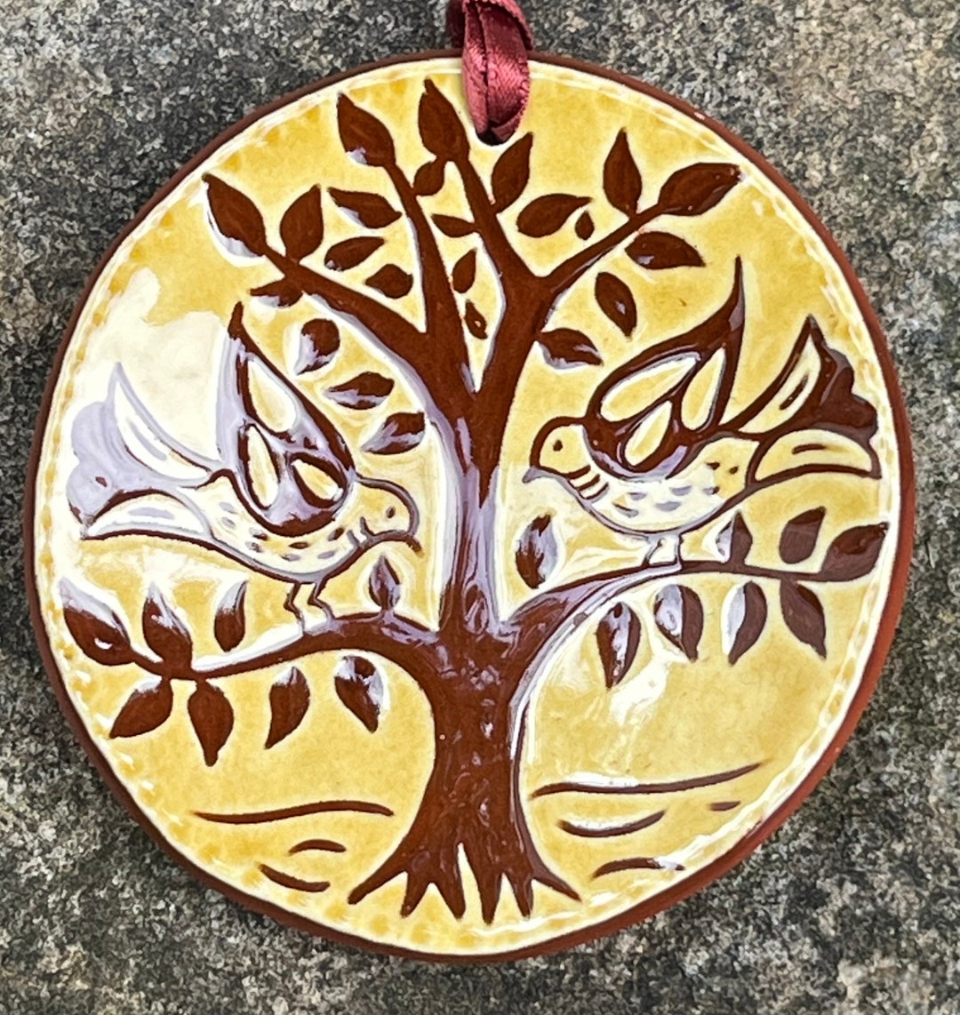 Love Birds in a Tree 5 Round Ornament Pennsylvania German Redware ...