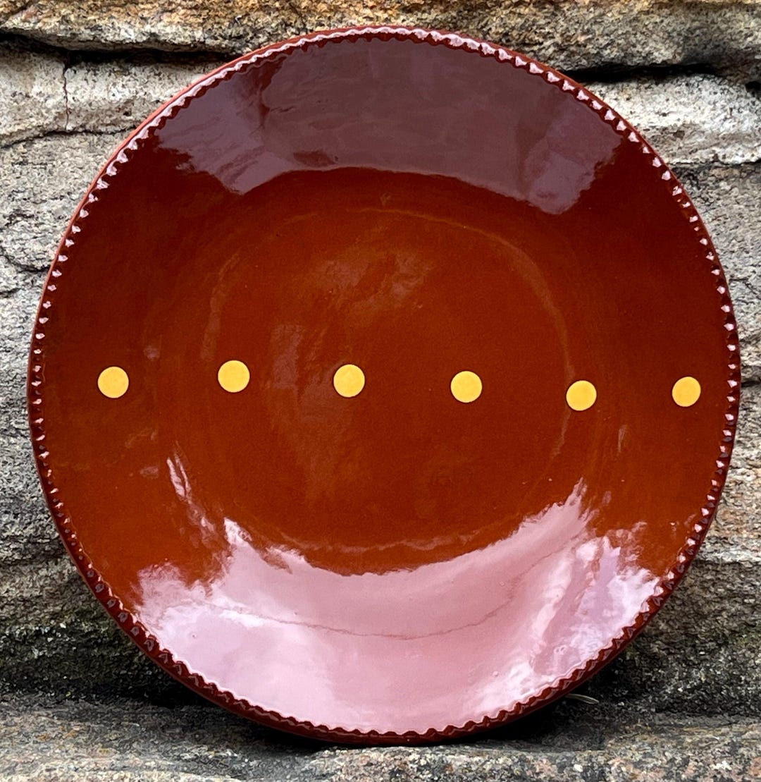 Ohh A Line of Dots Slipware Plate 9 Inch Deep Redware Dish Pennsylvania ...