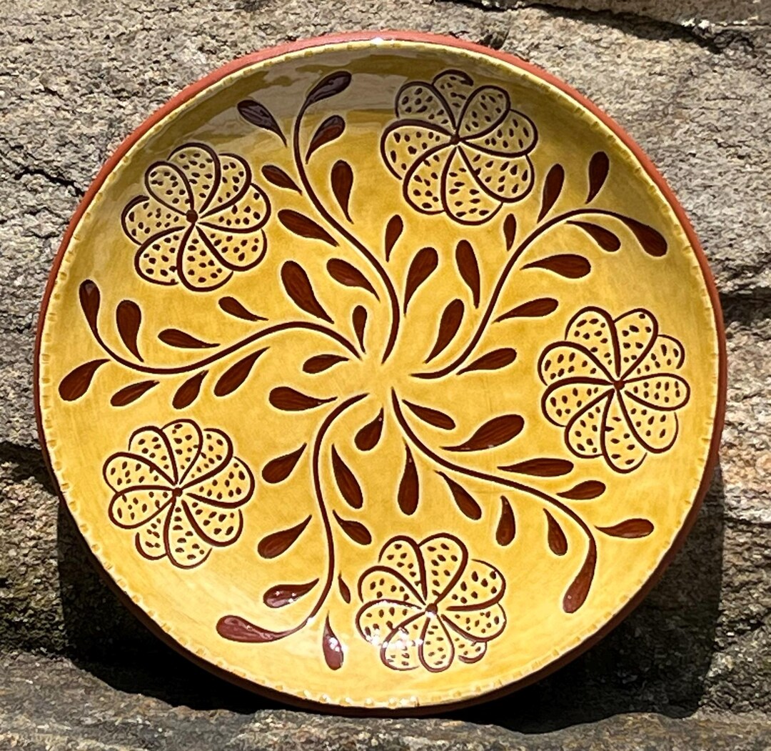 Revolving Flowers on a 7 Inch Redware Plate Inspired by Conrad Mumbauer ...