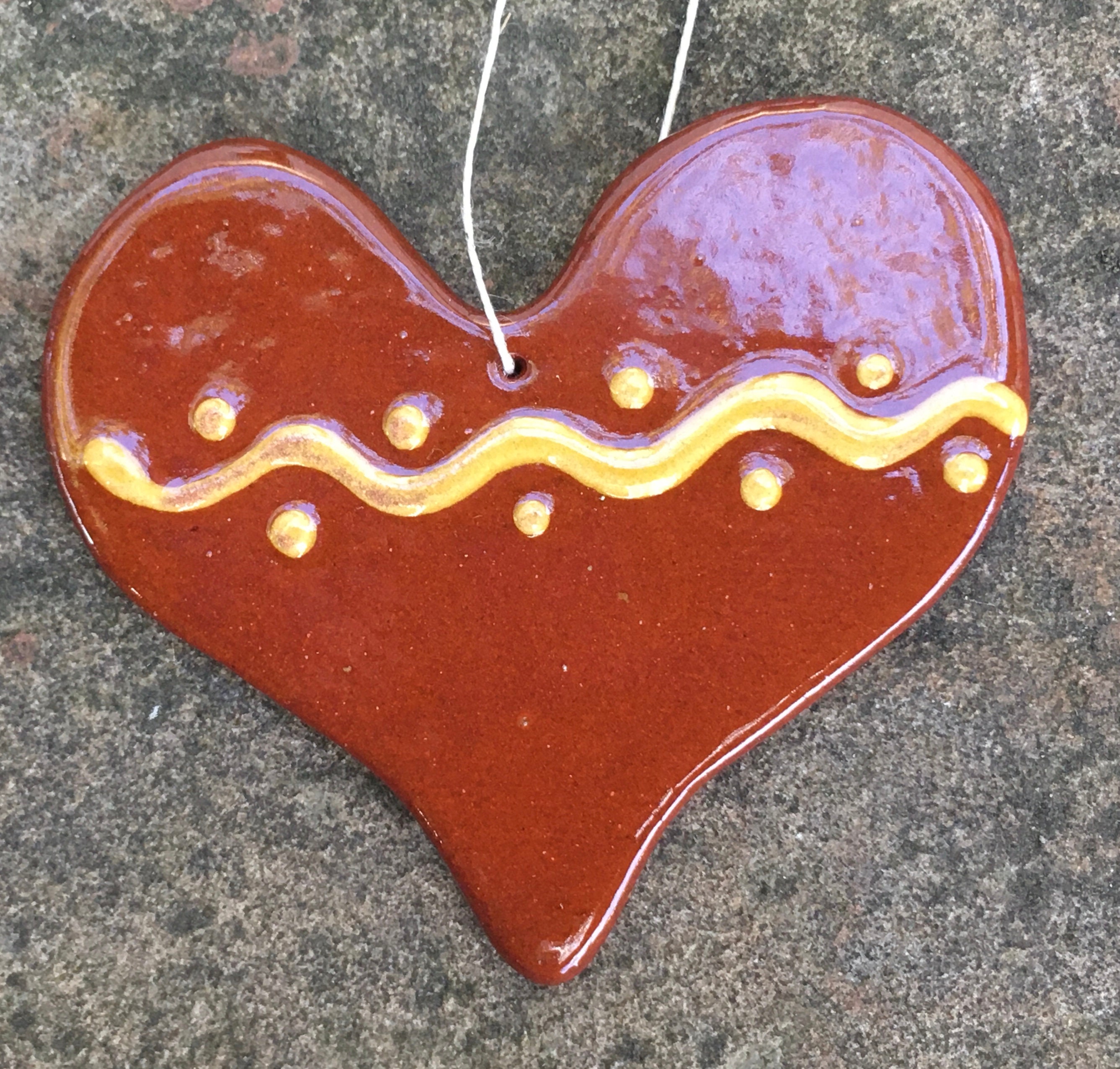 Heart with Squiggle and Dots Redware Ornament Folk Art | Etsy
