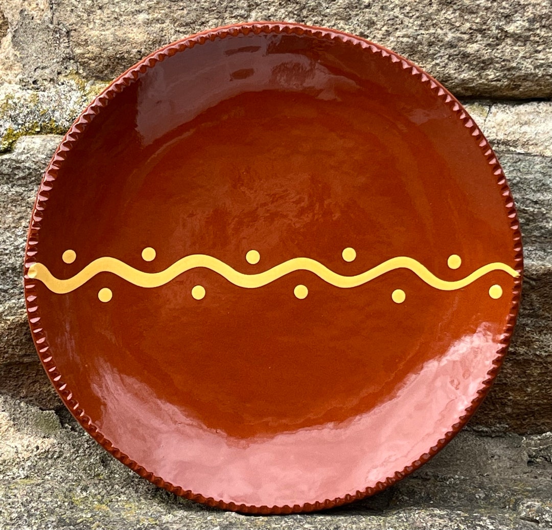 Squiggles and Dots 10 Inch Slipware Plate - Pennsylvania German Redware ...