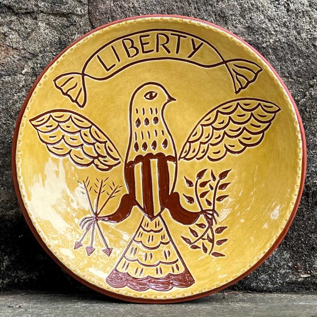 Liberty Eagle on a 7 Inch Redware Plate - Pennsylvania German Redware ...