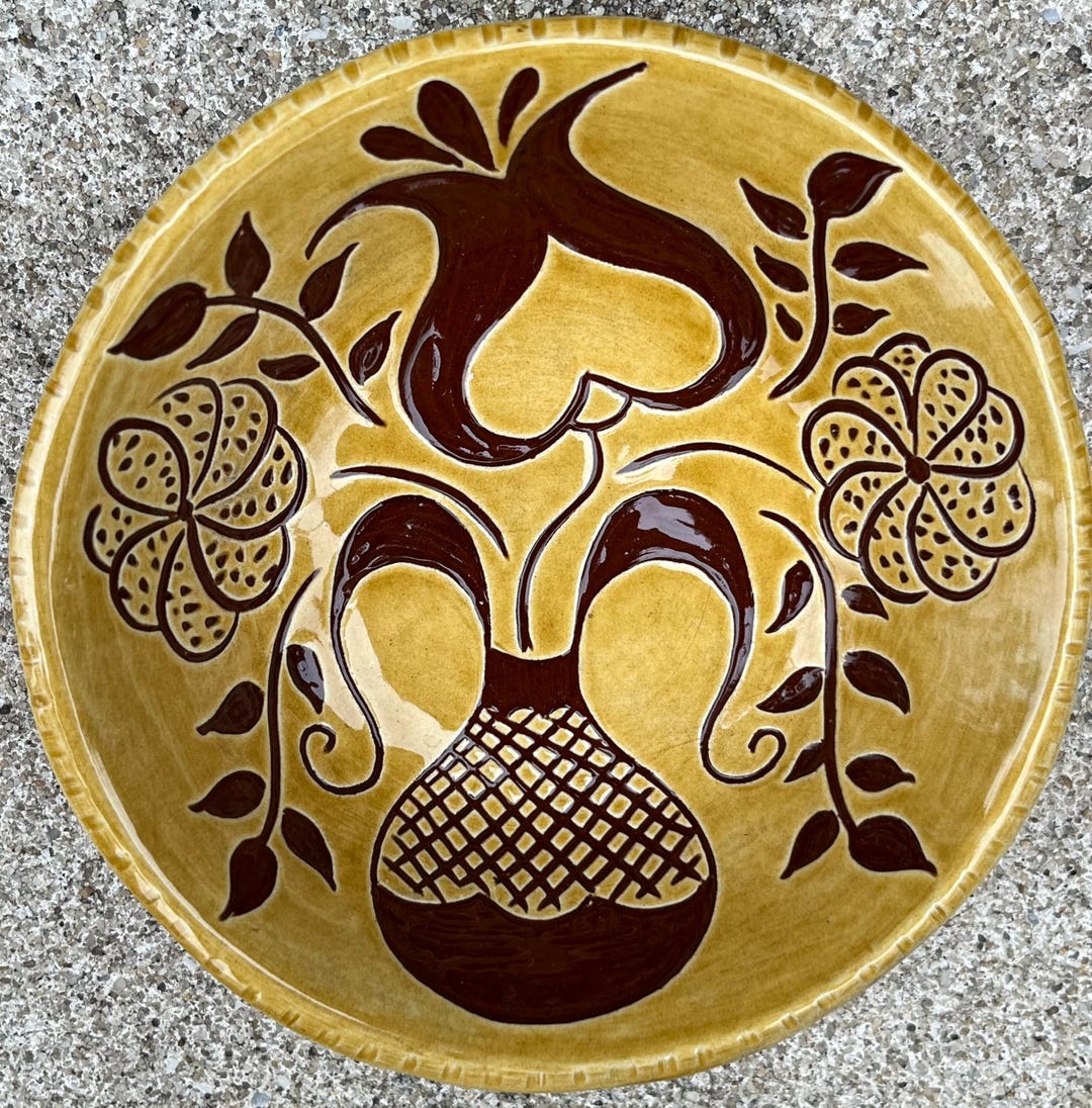 A Tulip With a Heart - 5 Inch Bowl - Pennsylvania German Redware ...