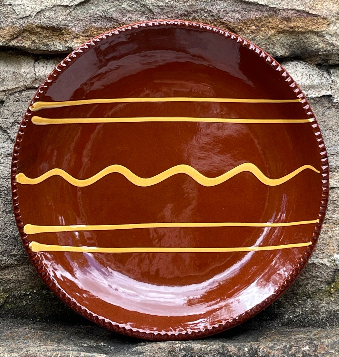 A Handsome Design 10 Inch Slipware Dish Pennsylvania German Redware ...