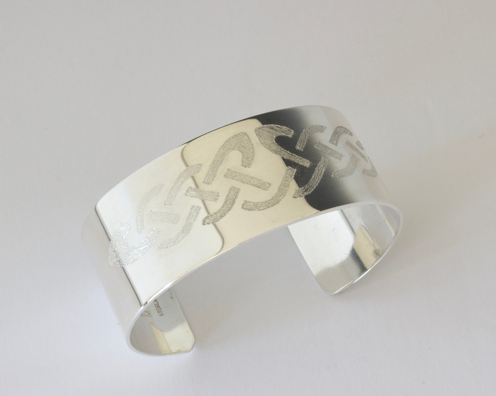 Sterling Silver Celtic Knot Cuff Bracelet, Wide Band Cuff With Hand ...