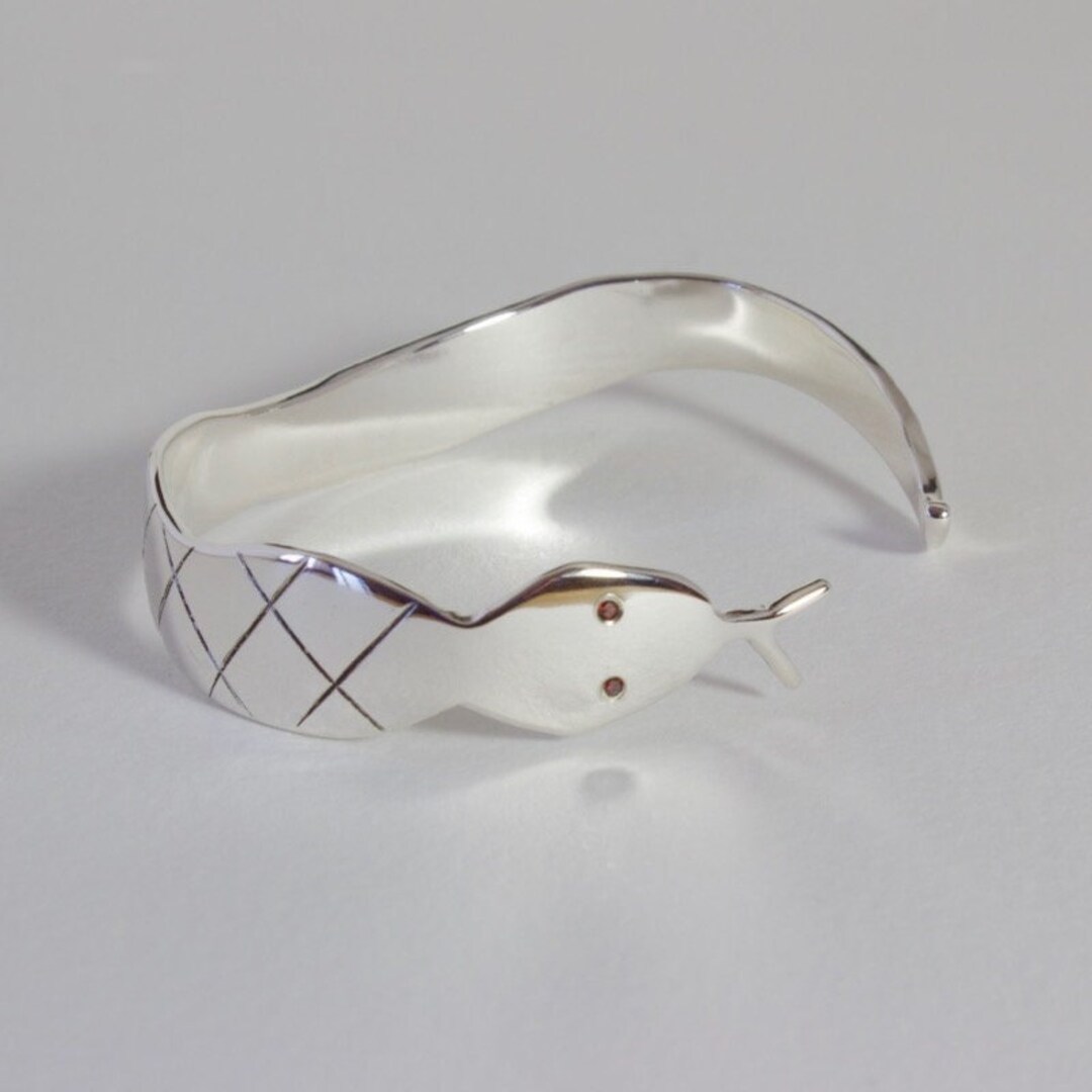 Snake Cuff Bracelet, Sterling Silver Cuff Bracelet, Red Diamond Eyes ...