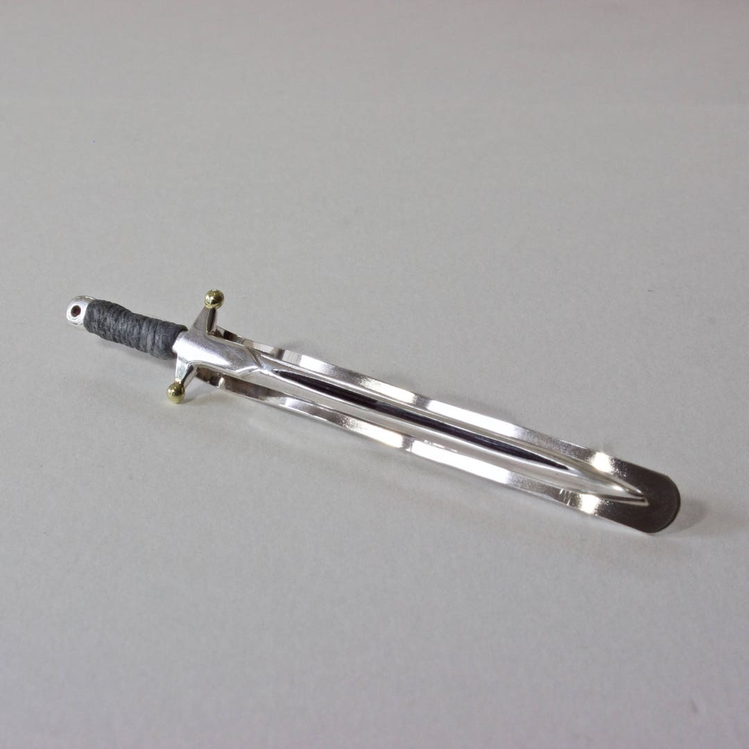 Sterling Silver Longsword Tie Bar, Sword Tie Clip, Sterling Silver 18K ...