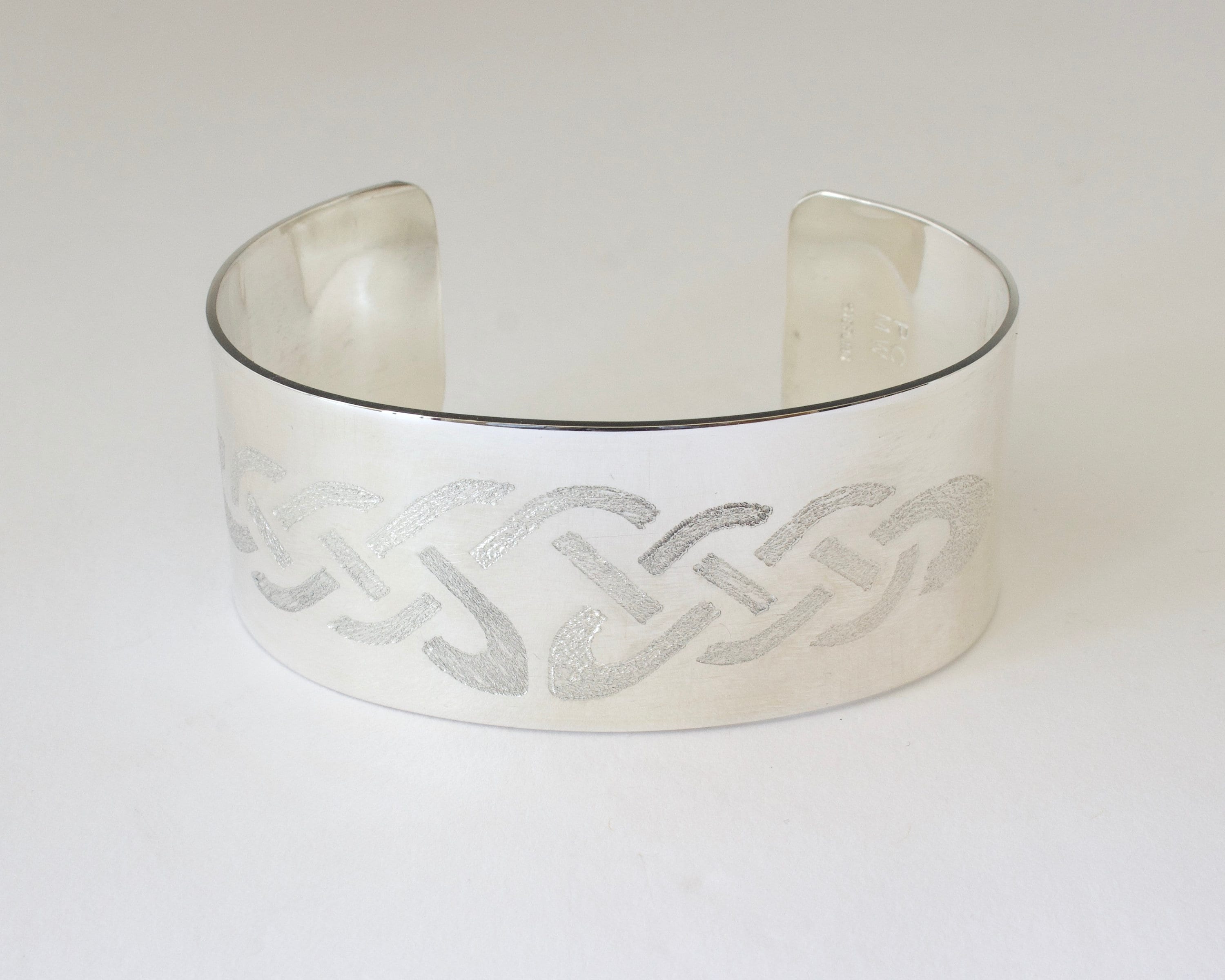 Sterling Silver Celtic Knot Cuff Bracelet, Wide Band Cuff With Hand ...