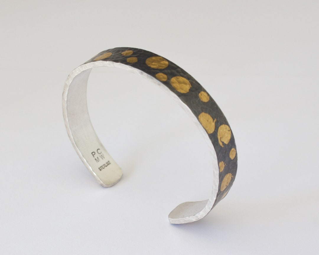 Mens or Women's Sterling Silver and Gold Cuff Bracelet, Distressed ...