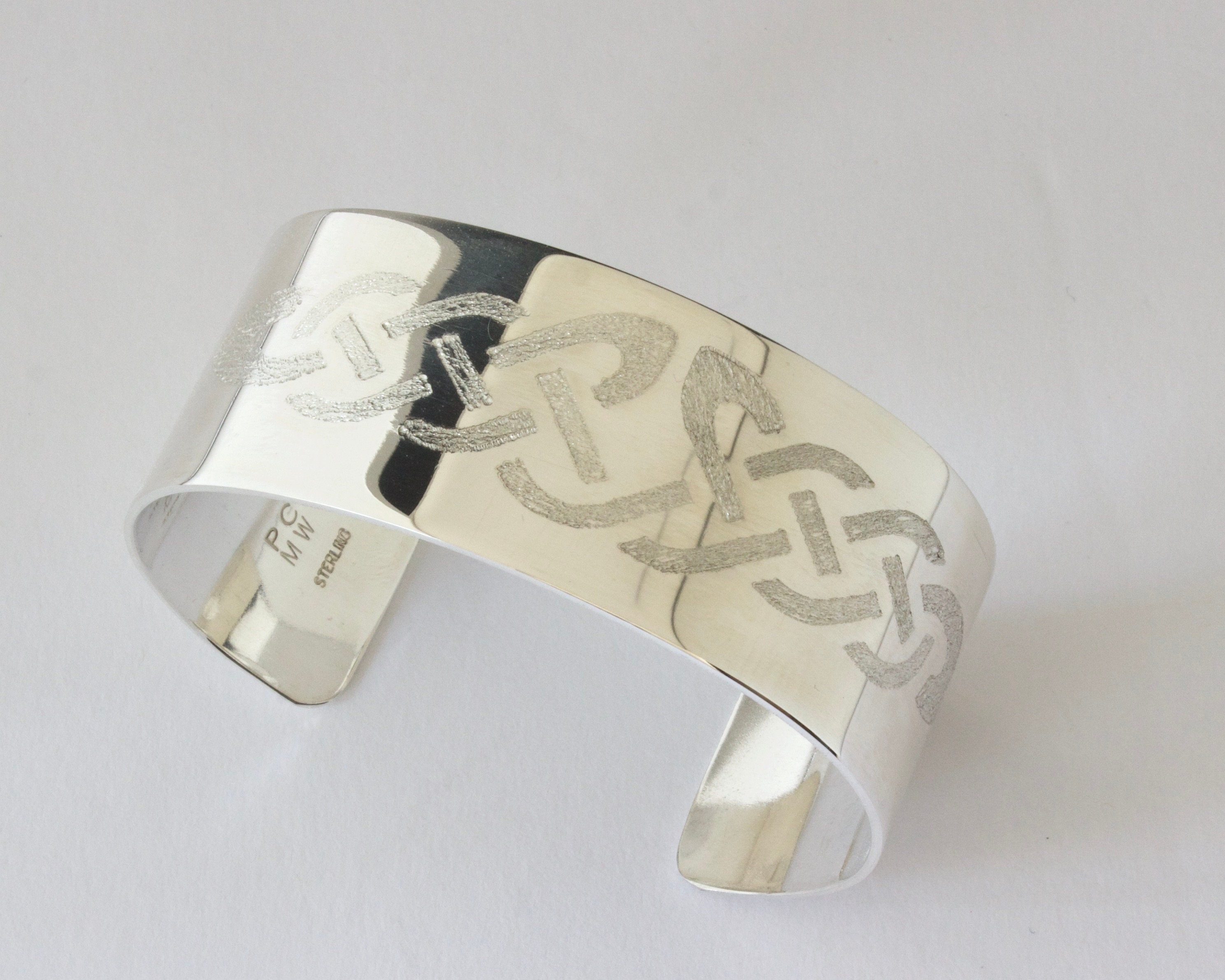 Sterling Silver Celtic Knot Cuff Bracelet, Wide Band Cuff With Hand ...
