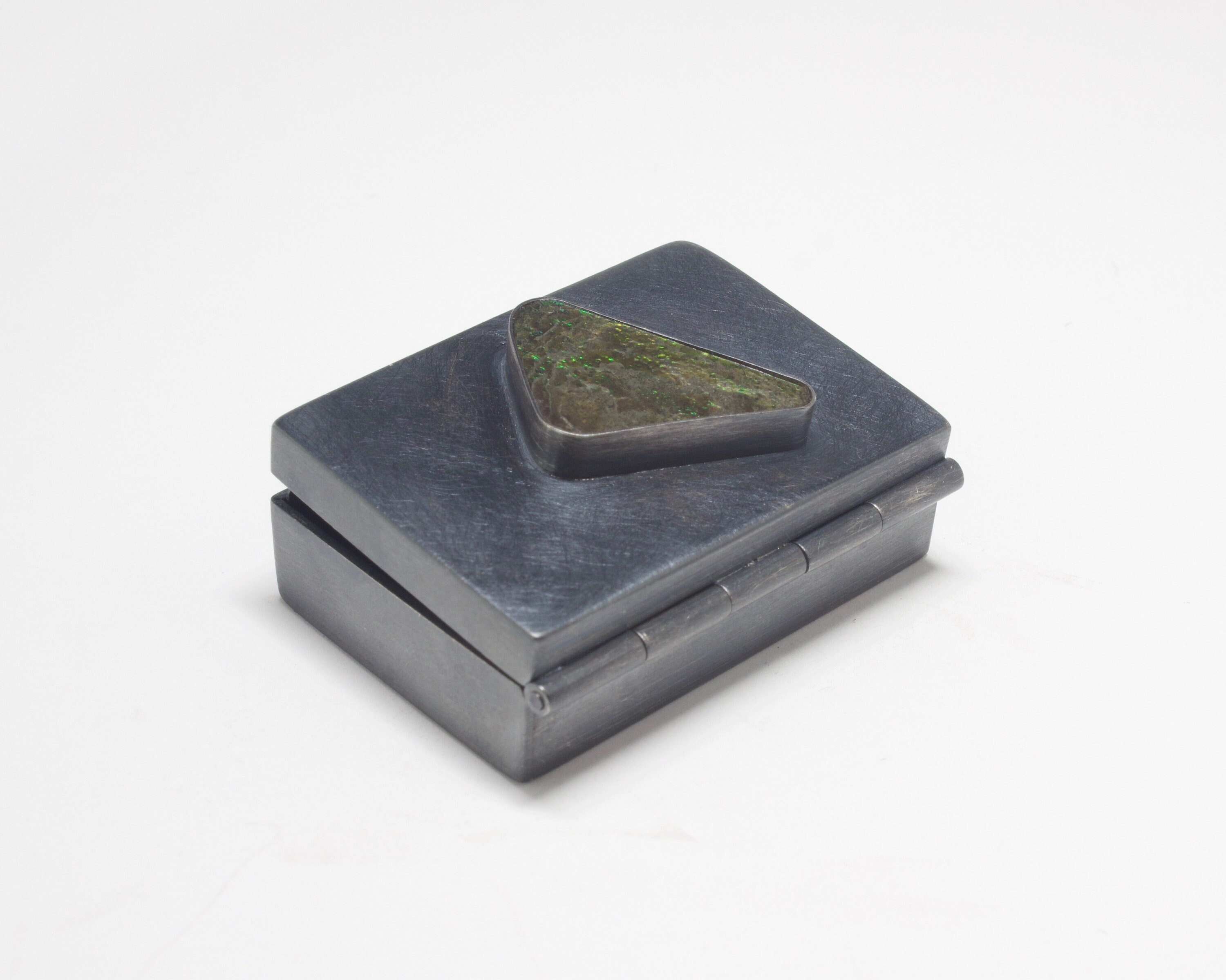 Sterling Silver Box With Ammolite Gemstone, Oxidized Silver Hinged Box ...