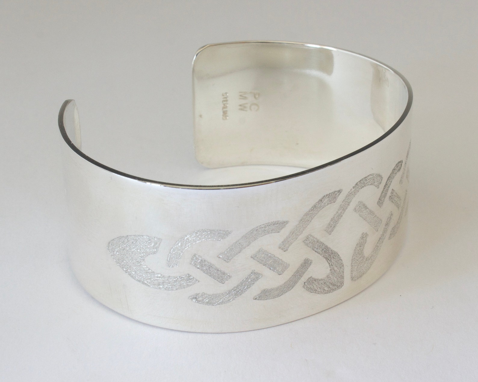 Sterling Silver Celtic Knot Cuff Bracelet, Wide Band Cuff With Hand ...