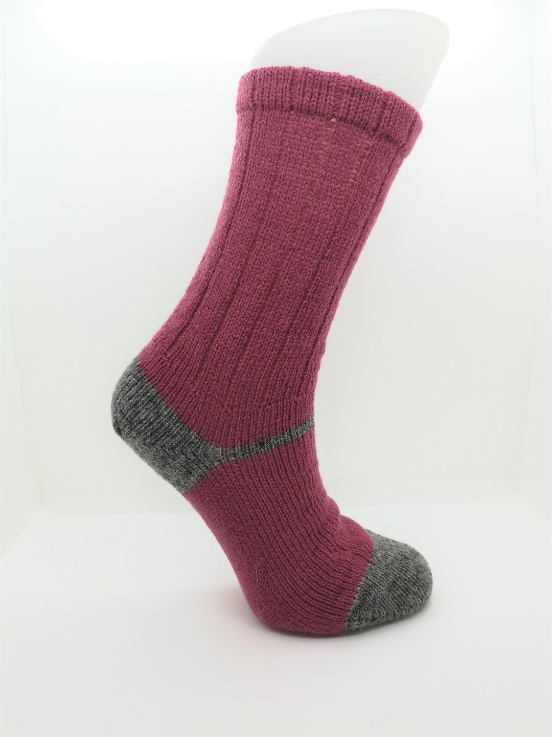 100% Pure Shetland Wool Bed Socks - Lipstick Pink With Grey - Etsy