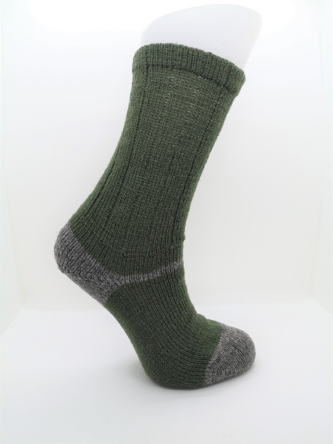 100% Pure Shetland Wool Bed Socks Ivy Green With Grey - Etsy