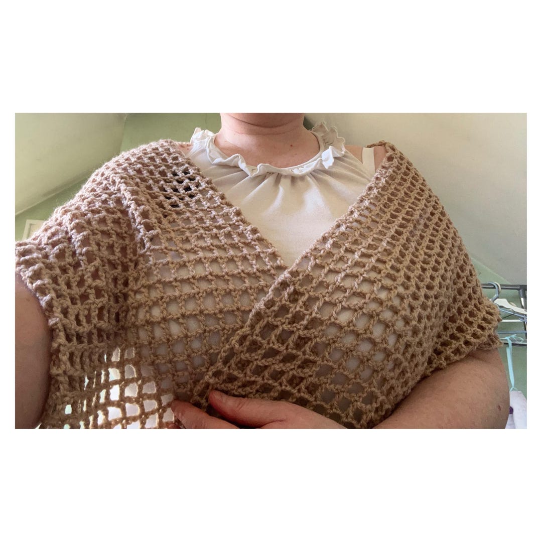Sandy Brown Shawl, Crochet Mesh Shawl, Open Weave Shawl, Long Mesh Wrap ...