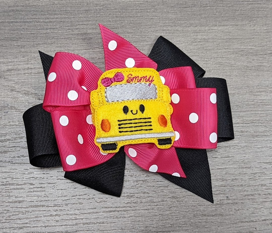 Girls 2 in 1 School Bus Themed Hair Bow • Back to School-bus Pink ...