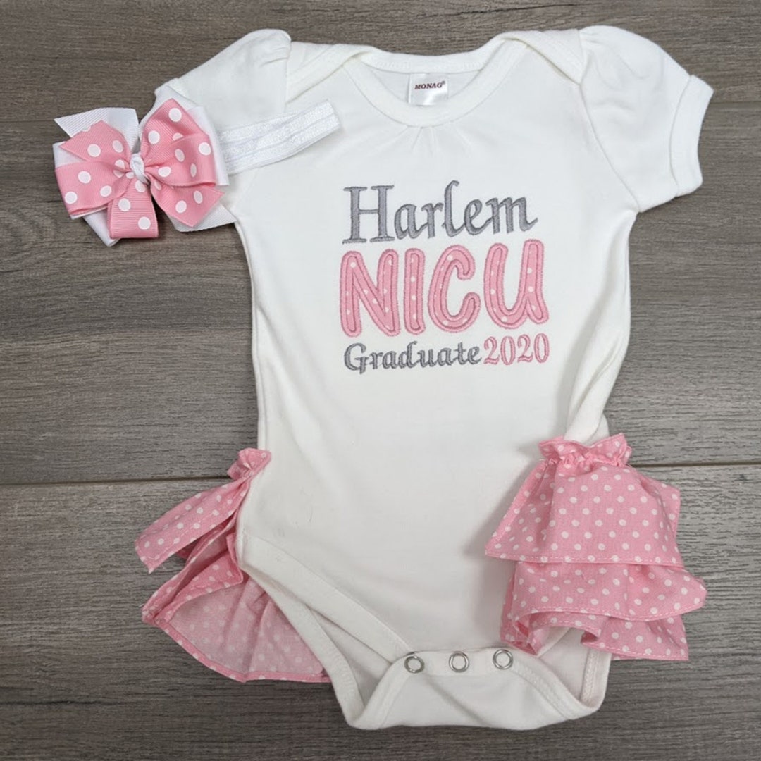 Girls NICU Graduation Outfit: Ruffled Bodysuit, Hair Bow, Headband Set ...