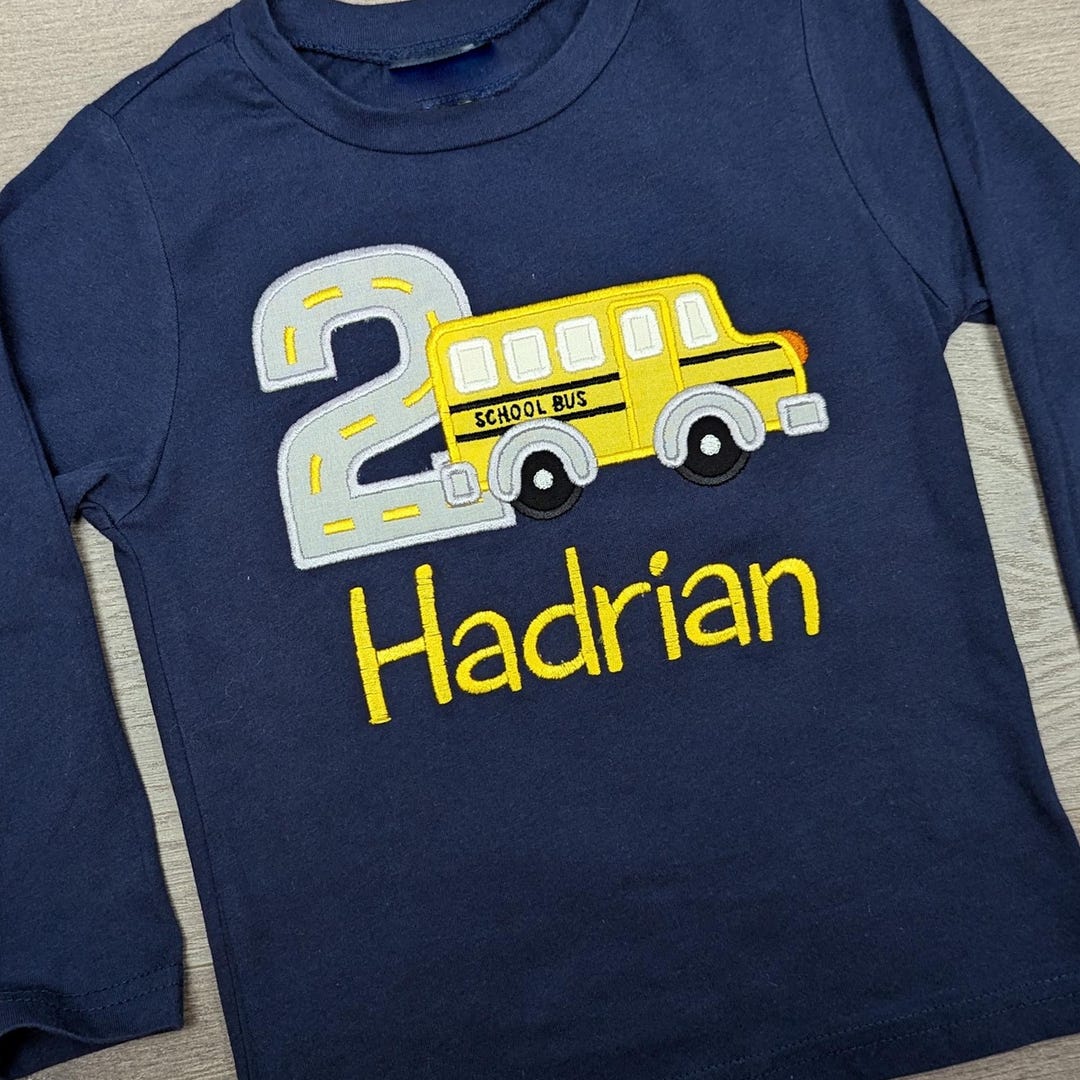 Vroom Vroom Boys Yellow Bus Birthday Shirt - Custom Name and Number ...