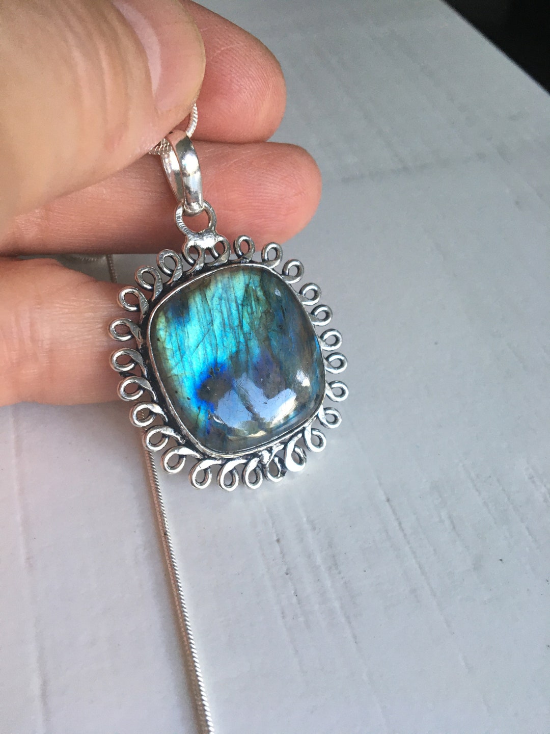 Labradorite Pendant Necklace Blue Green Labradorite Pendant Necklace ...