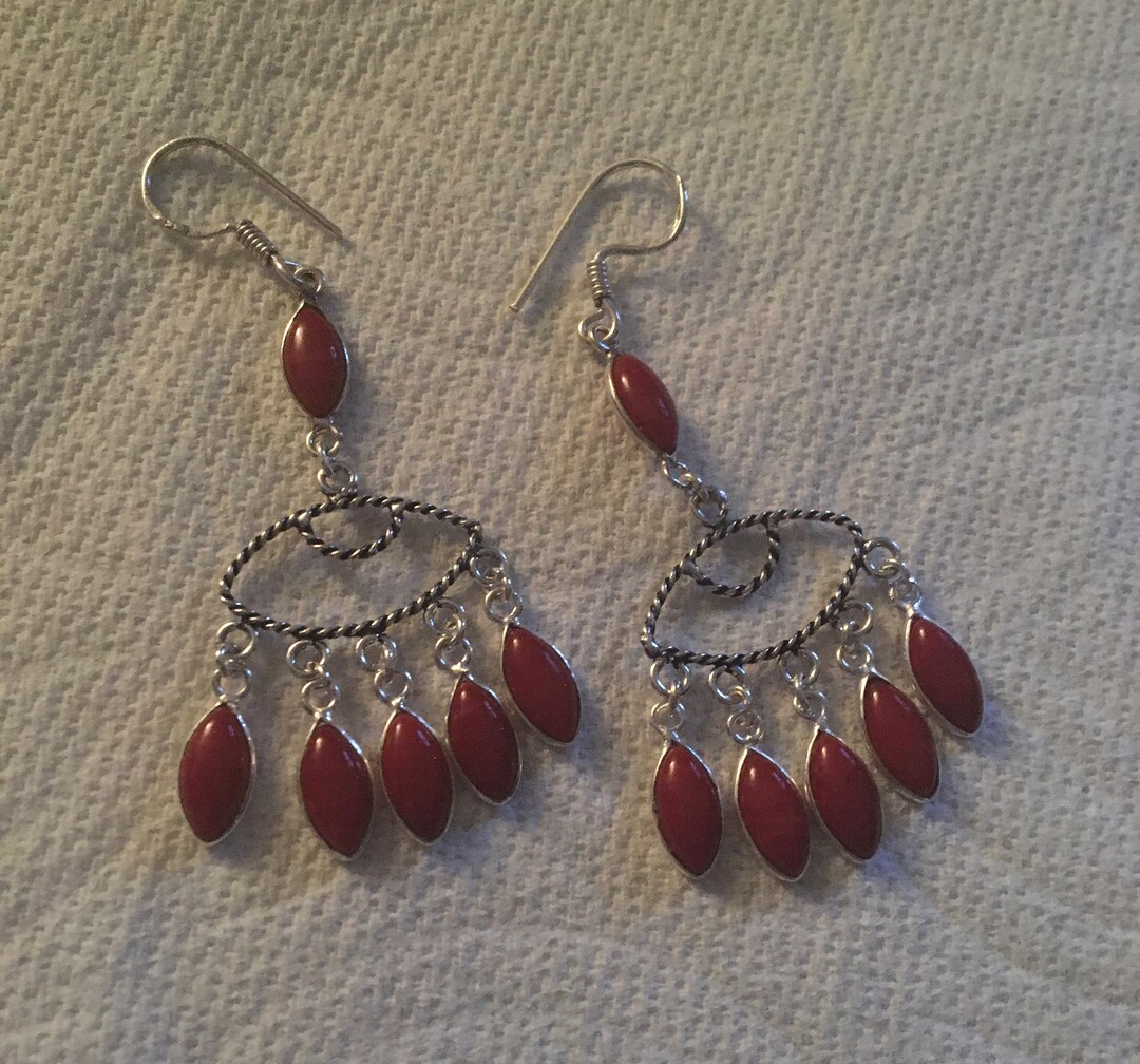 Beautiful Red Coral Dangle Earrings - Coral Drop Earrings - Red Coral ...
