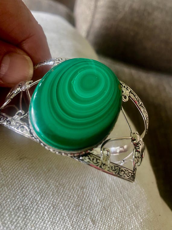 Gorgeous Large Malachite Bangle Bracelet - Adjustable… - Gem