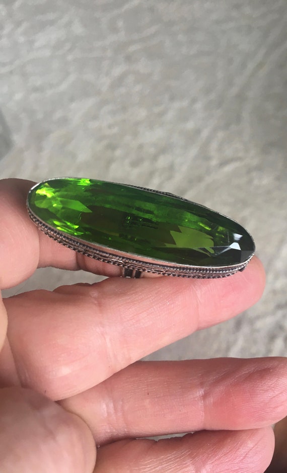 Large Faceted Green Peridot (glass?) Ring - Faceted G… - Gem