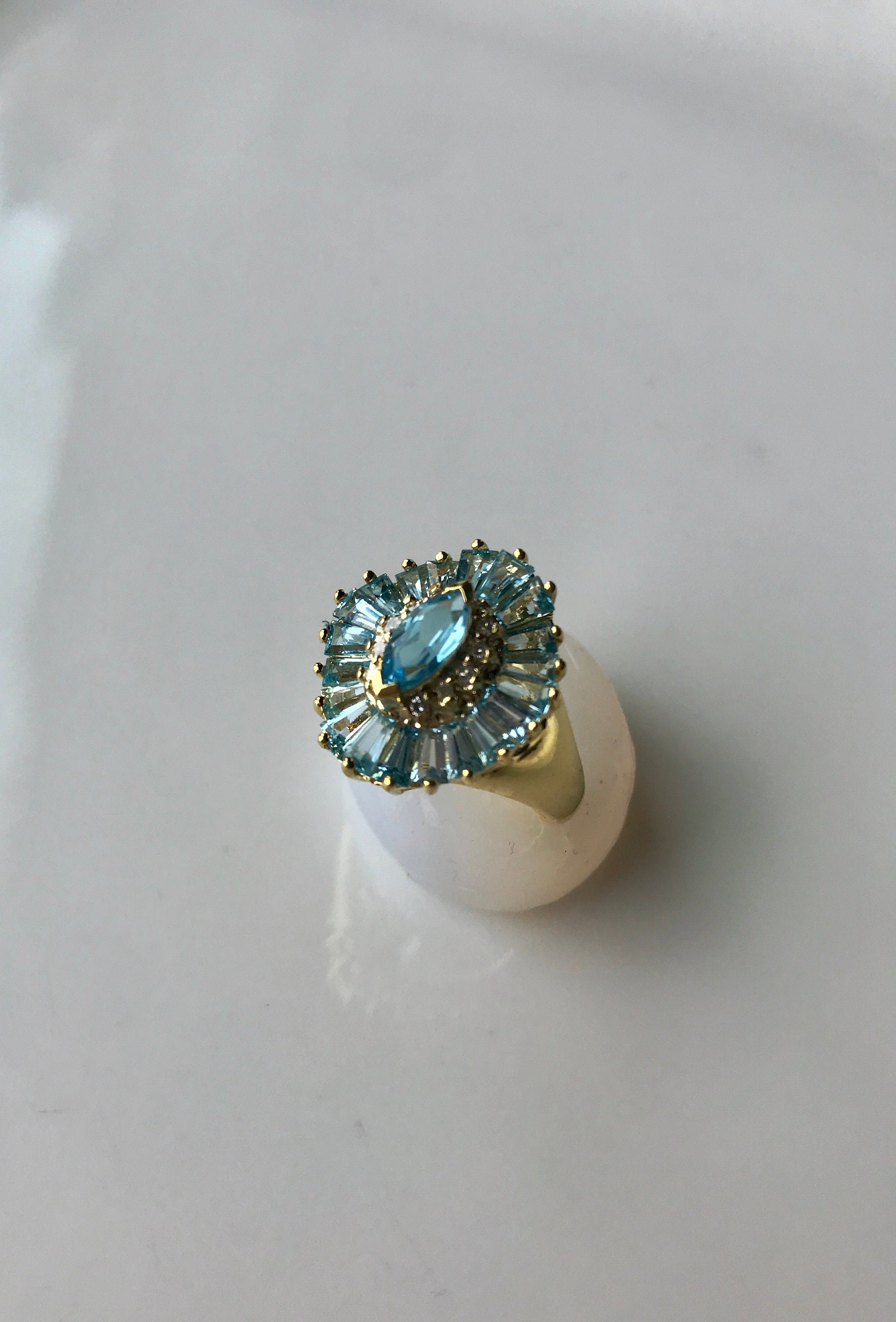 10K Solid Gold Fan Ring with 3.00CTS Arctic Blue Natural Topaz | Etsy