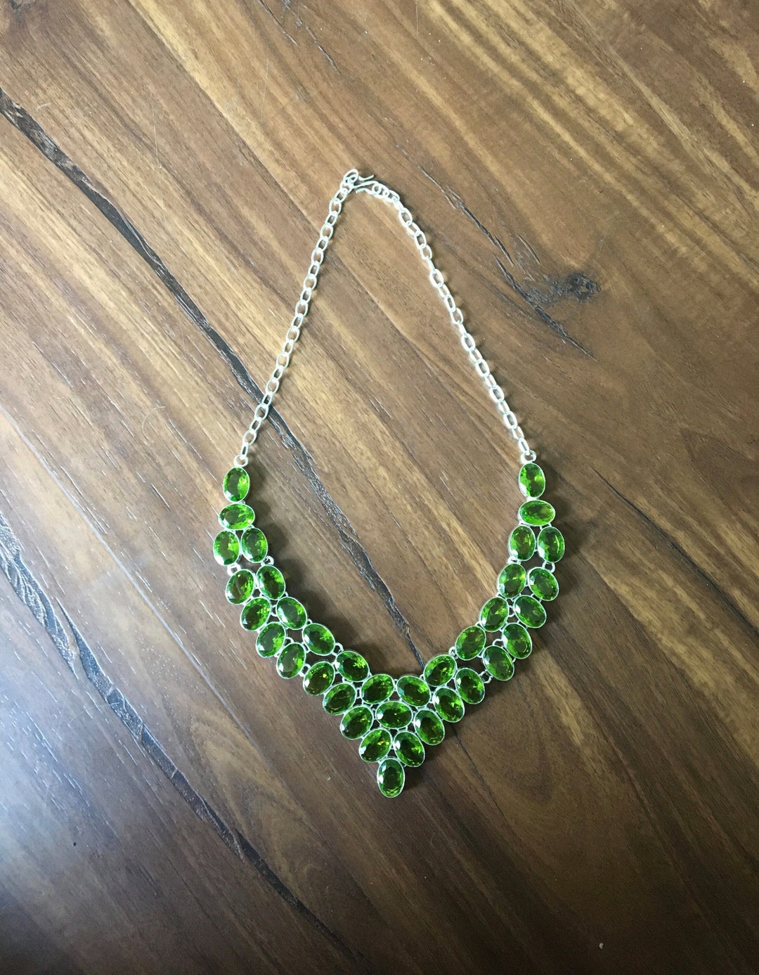 Sterling Silver Peridot Glass Necklace + Earrings - Vintage Peridot ...