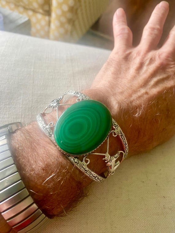 Gorgeous Large Malachite Bangle Bracelet - Adjustable… - Gem