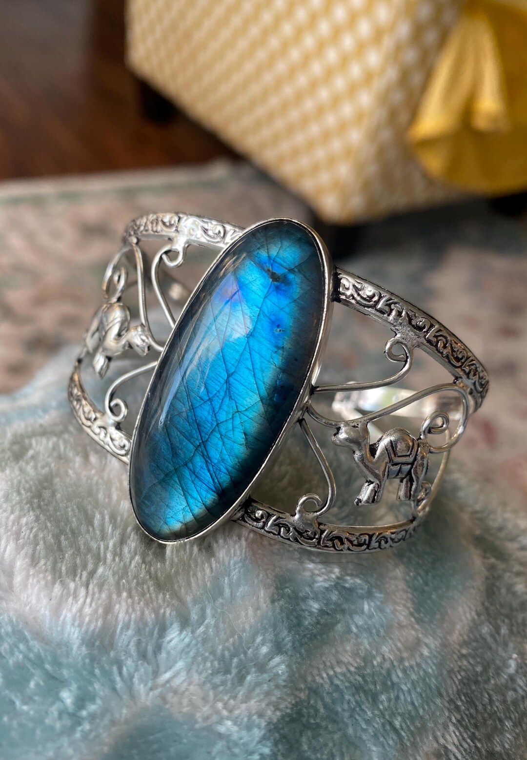 BEAUTIFUL Long Oval Blue Sheen Labradorite Cuff Bracelet - Gorgeous ...