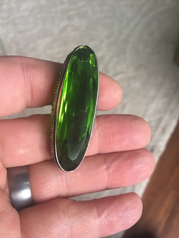 Large Faceted Green Peridot (glass?) Ring - Faceted G… - Gem