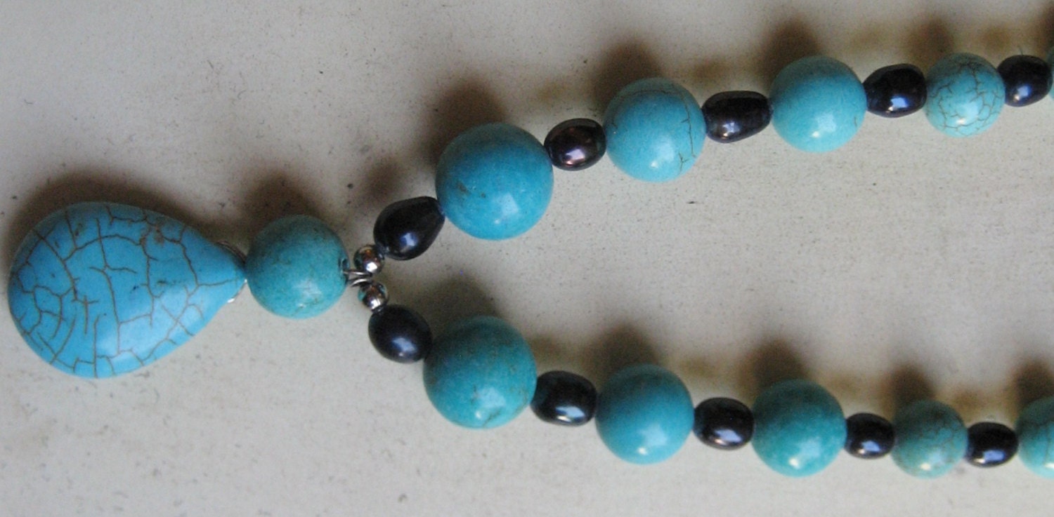 Turquoise PendantBeads Black Sea Pearls Turquoise Agate | Etsy