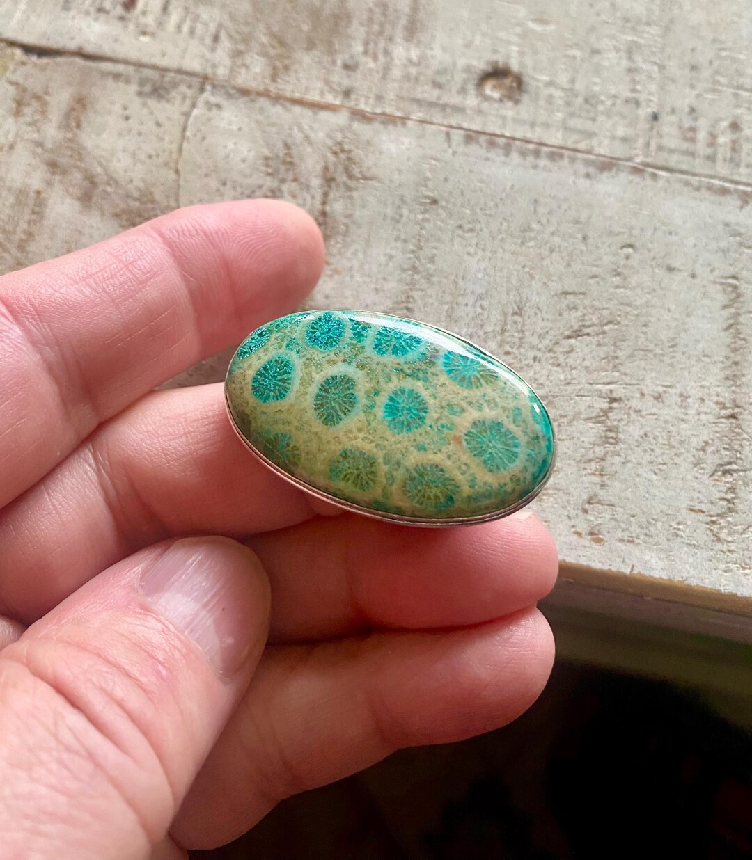Avocado Green Oval Fossil Coral Ring-large Oval Different Shade Avocado ...