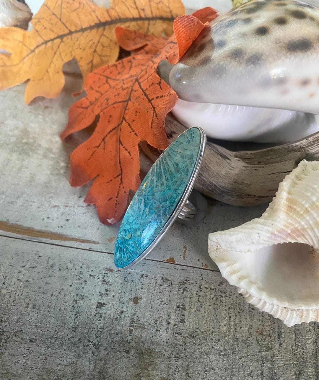 Teal Blue Coral Fossil Ring - Sterling Silver, Size 6 - Etsy