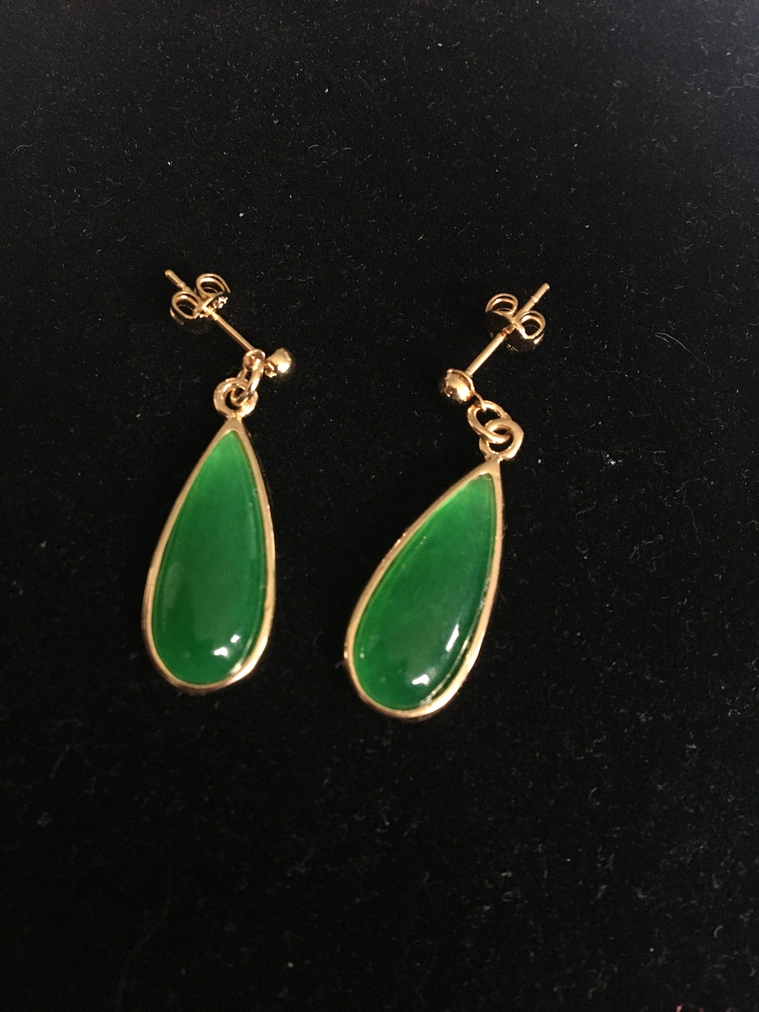 Gold Plate Green Jade Jewelry Earrings Jade Teardrop Post Dangle ...