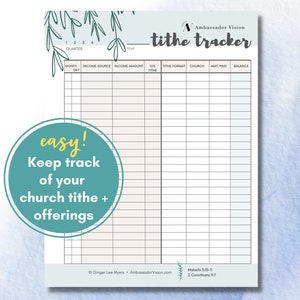 Tithe Tracker Digital Printable Financial Balance Giving Log Offering ...