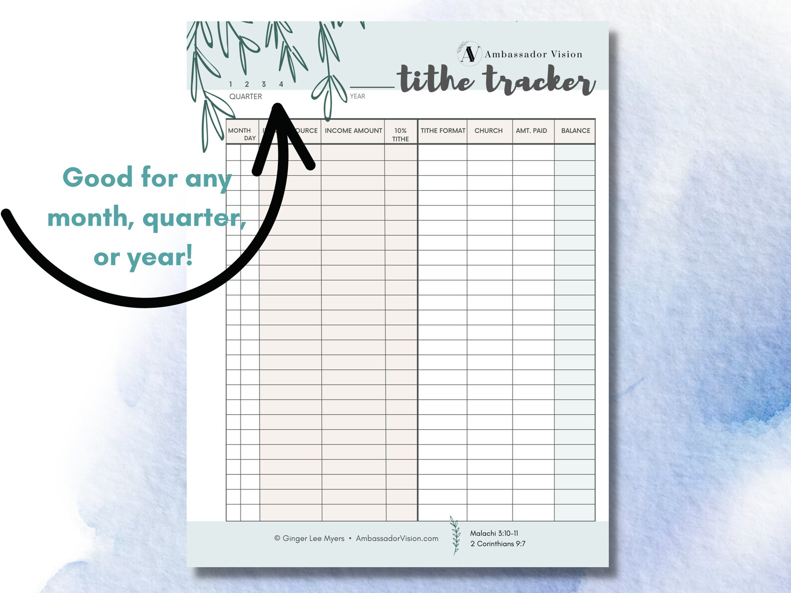 Tithe Tracker Digital Printable Financial Balance Giving Log Offering ...