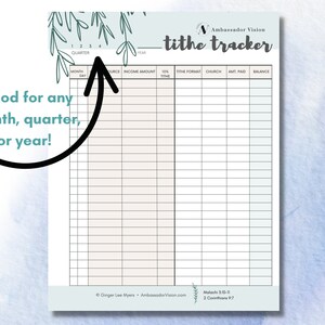 Tithe Tracker Digital Printable Financial Balance Giving Log Offering ...
