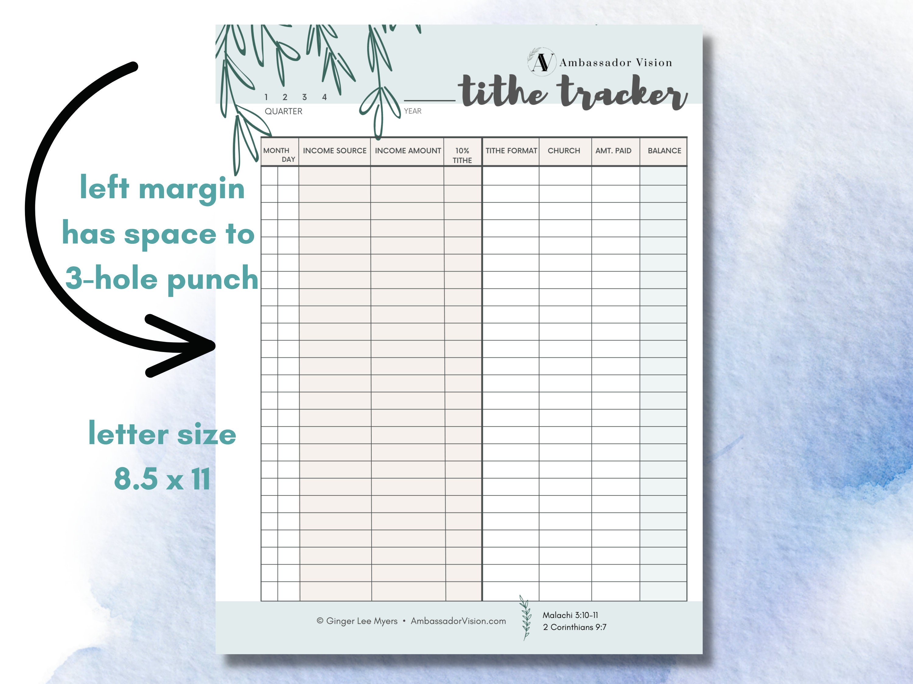 Tithe Tracker Digital Printable Financial Balance Giving Log Offering ...