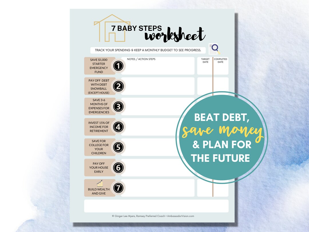 7 Baby Steps Worksheet Printable Digital Download PDF Printout. Dave ...